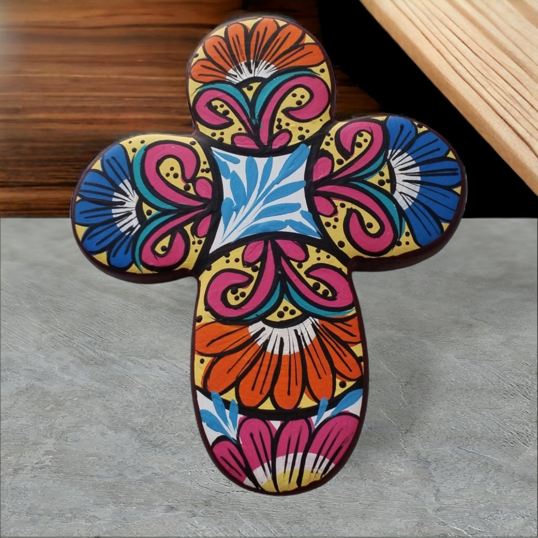 Ceramic Cross, Wall Decor, Mexican Pottery, Pottery Cross, Handpainted ...