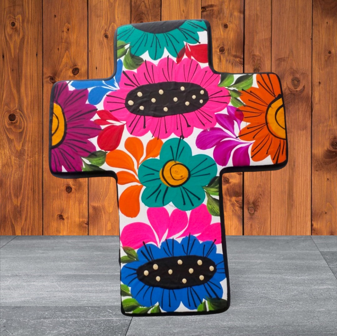 Ceramic Cross, Wall Decor, Mexican Pottery, Pottery Cross, Handpainted ...