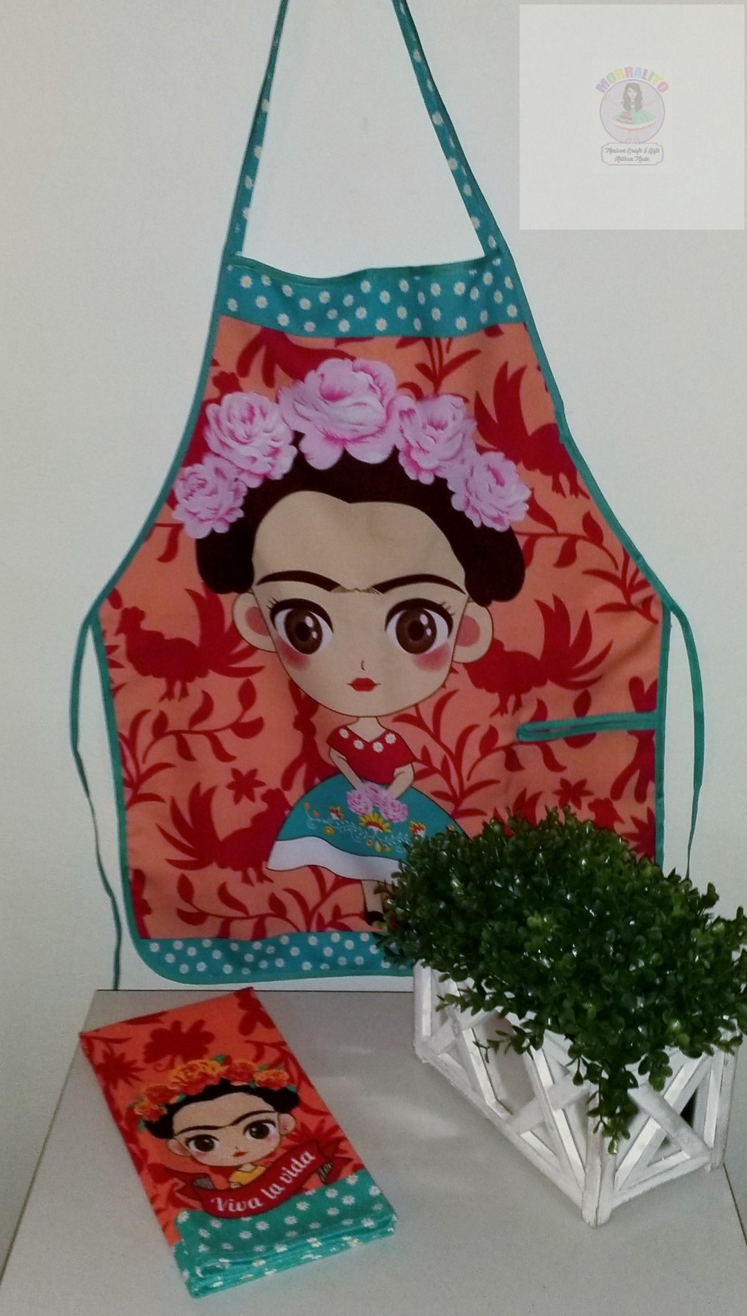 Frida Kahlo Set Apron & 1 Dish Towel. Mexican Aprons, Graphic Colorful ...