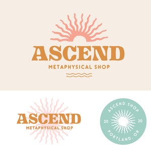 Boho Sun Logo Canva Template DIY Editable Retro Sun Logo Design Bright ...