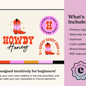 Editable Canva Logo Template Retro Cowgirl Logo DIY Fun Colorful ...