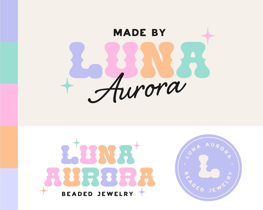 Pastel Colorful Logo Canva Template DIY Editable Fun Retro Logo Design ...