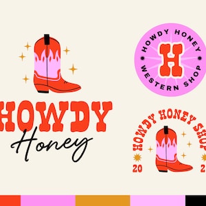 Editable Canva Logo Template Retro Cowgirl Logo DIY Fun Colorful ...