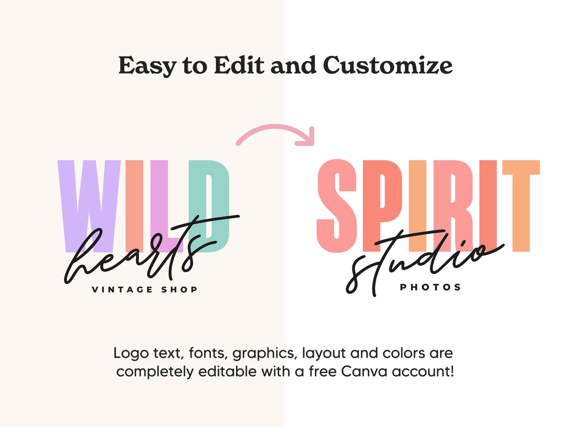 Editable Fun Colorful Logo Template Canva DIY Modern Funky - Etsy