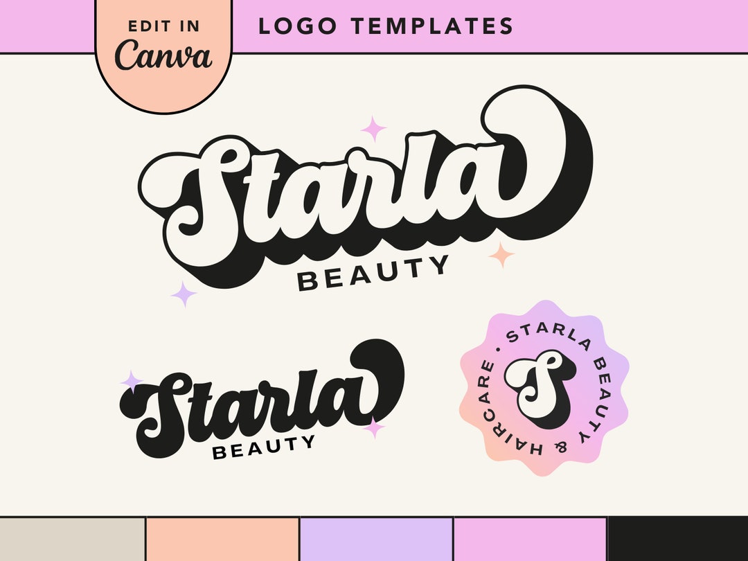 Editable Canva Logo Template Colorful Retro Logo DIY Bright Fun Logo ...