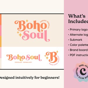 Boho Logo Branding Kit Canva Template DIY Editable Retro Logo Design ...
