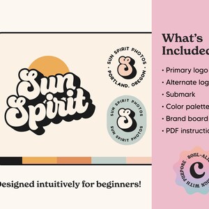 Retro Sun Logo Kit Canva Editable Template DIY Boho Sun Branding ...
