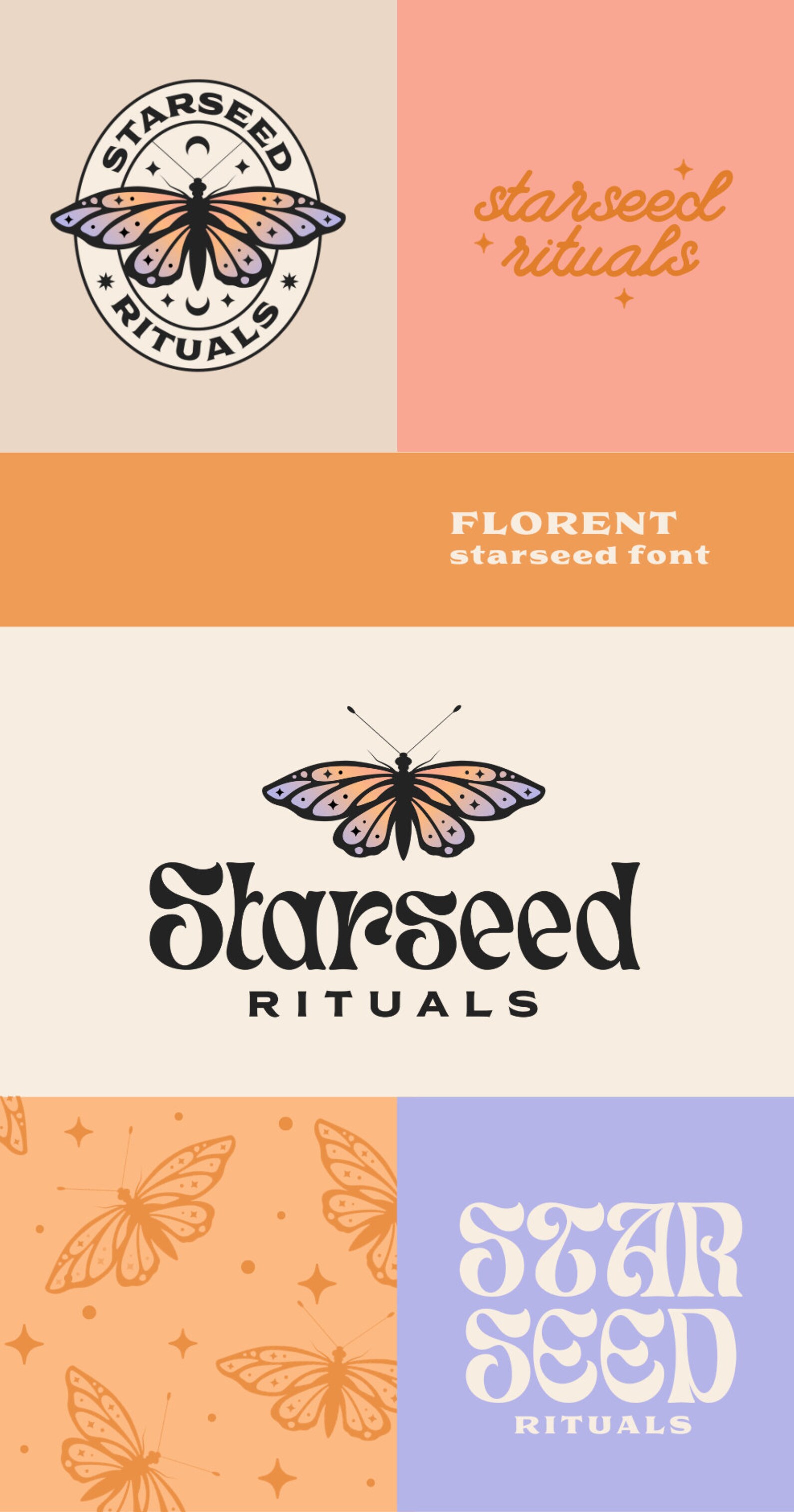 Custom Boho Branding Package Retro Custom Logo Retro Brand Design Boho ...