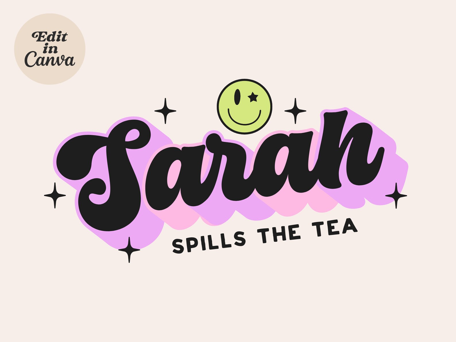 DIY Smiley Face Retro Logo Canva Template Editable Funky Colorful ...