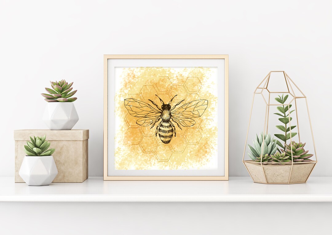Bee Hive Print - 8" X 8" Honey Comb Hive Watercolor and Ink Fine Art ...