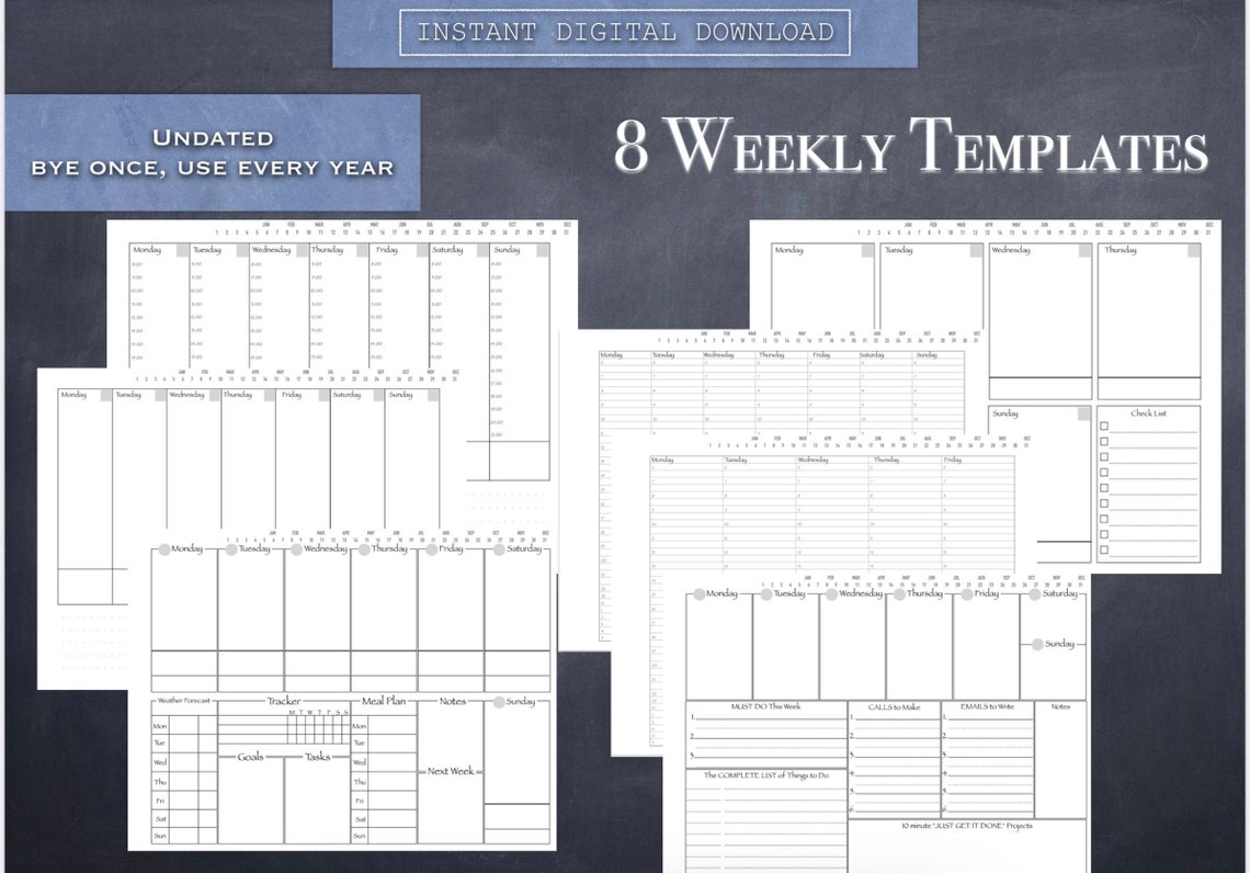 8 WEEKLY TEMPLATES for planning your week/ Digital Templates/ | Etsy