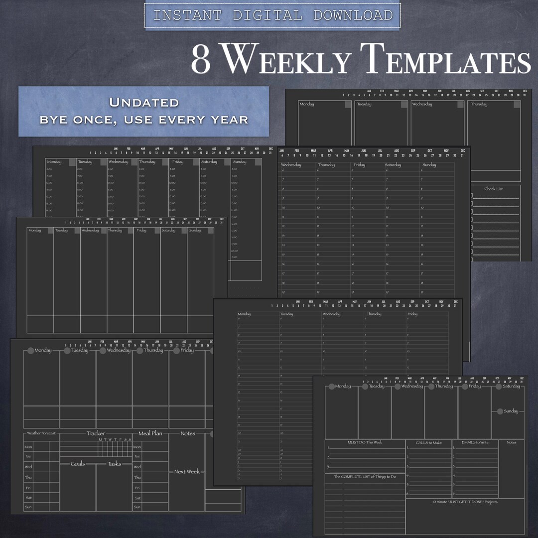 8 WEEKLY DARK Mode TEMPLATES for Planning Your Week/ Digital Templates ...