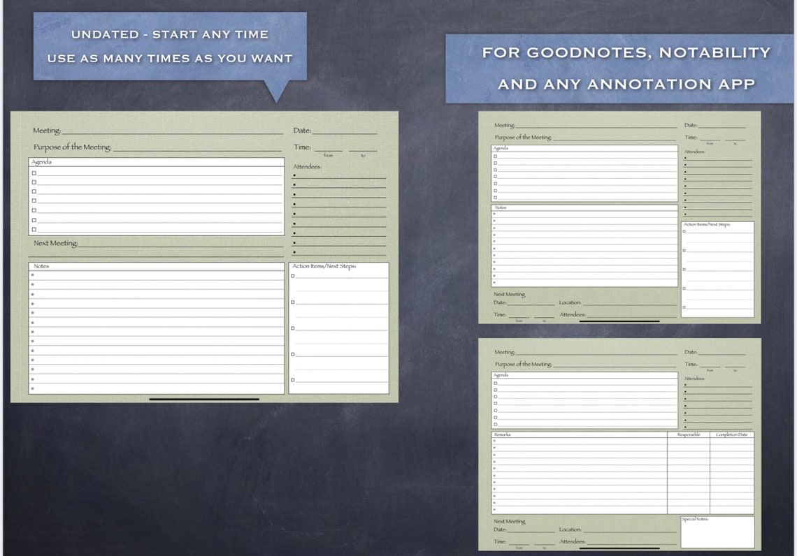 3 iPad MEETING NOTES TEMPLATE /digital Templates / Goodnotes / - Etsy