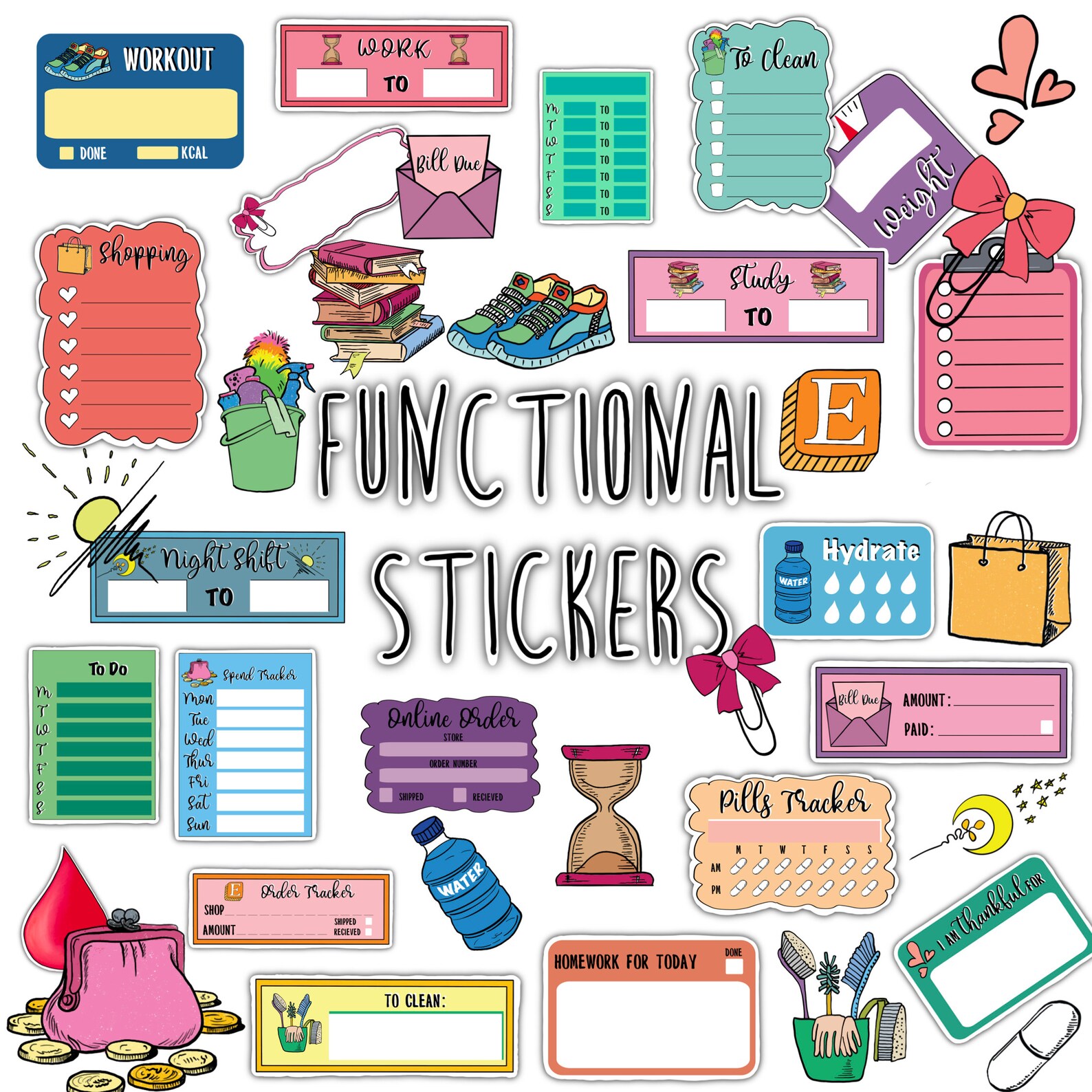 FUNCTIONAL STICKERS Set for Digital Planner Clip Art - Etsy