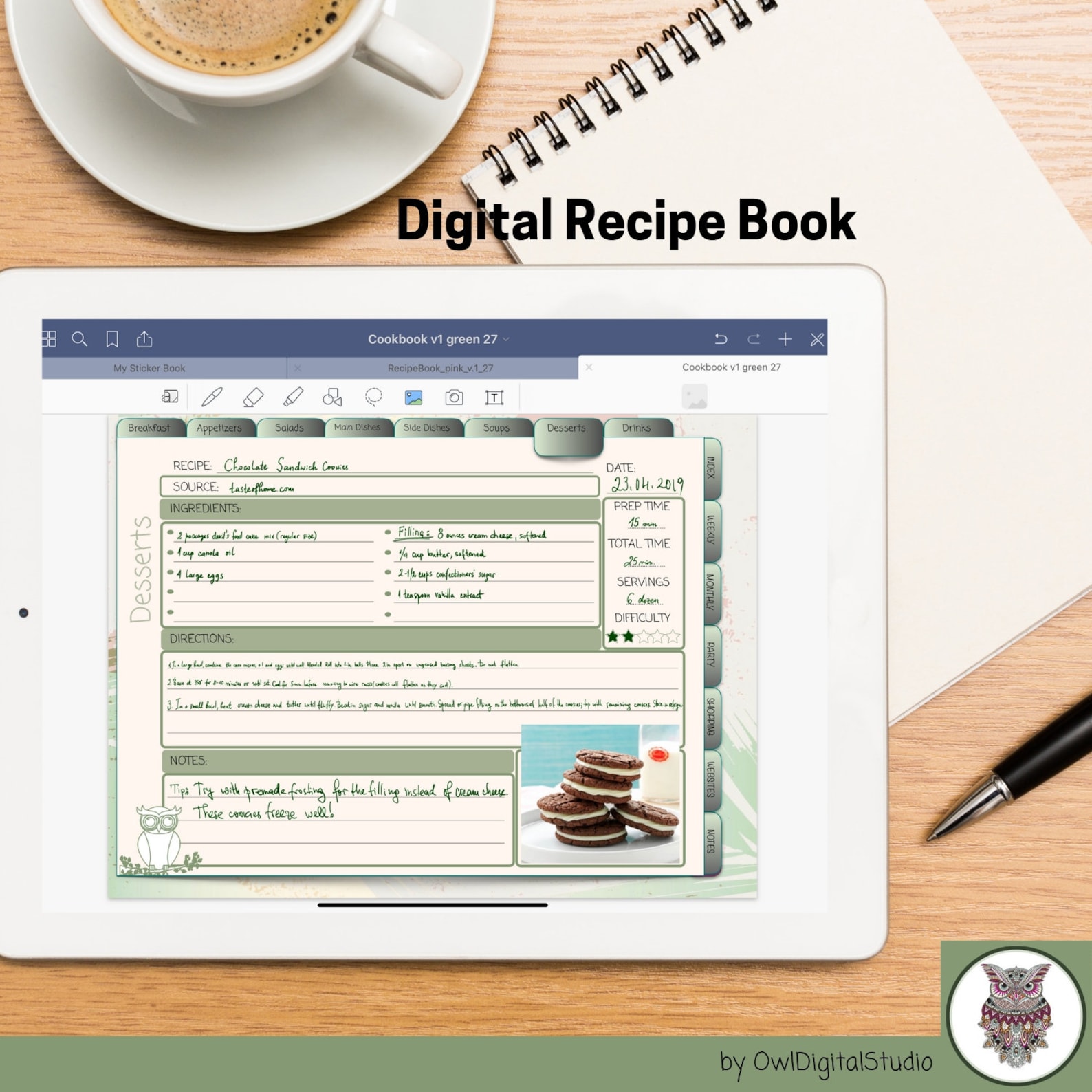 Digital Recipe Book, Digital Recipes Cookbook for Goodnotes Planner on ...