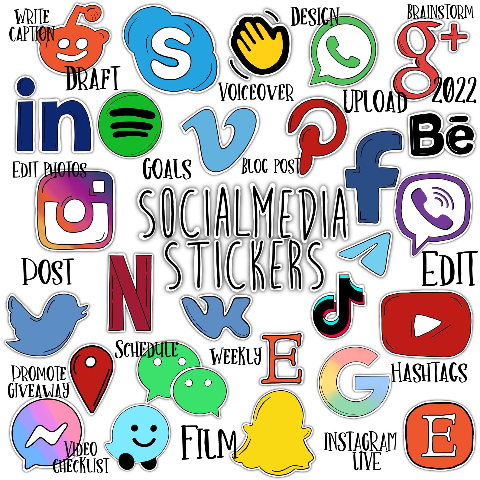 SOCIAL Media STICKERS Set for Digital Planner Clip Art - Etsy