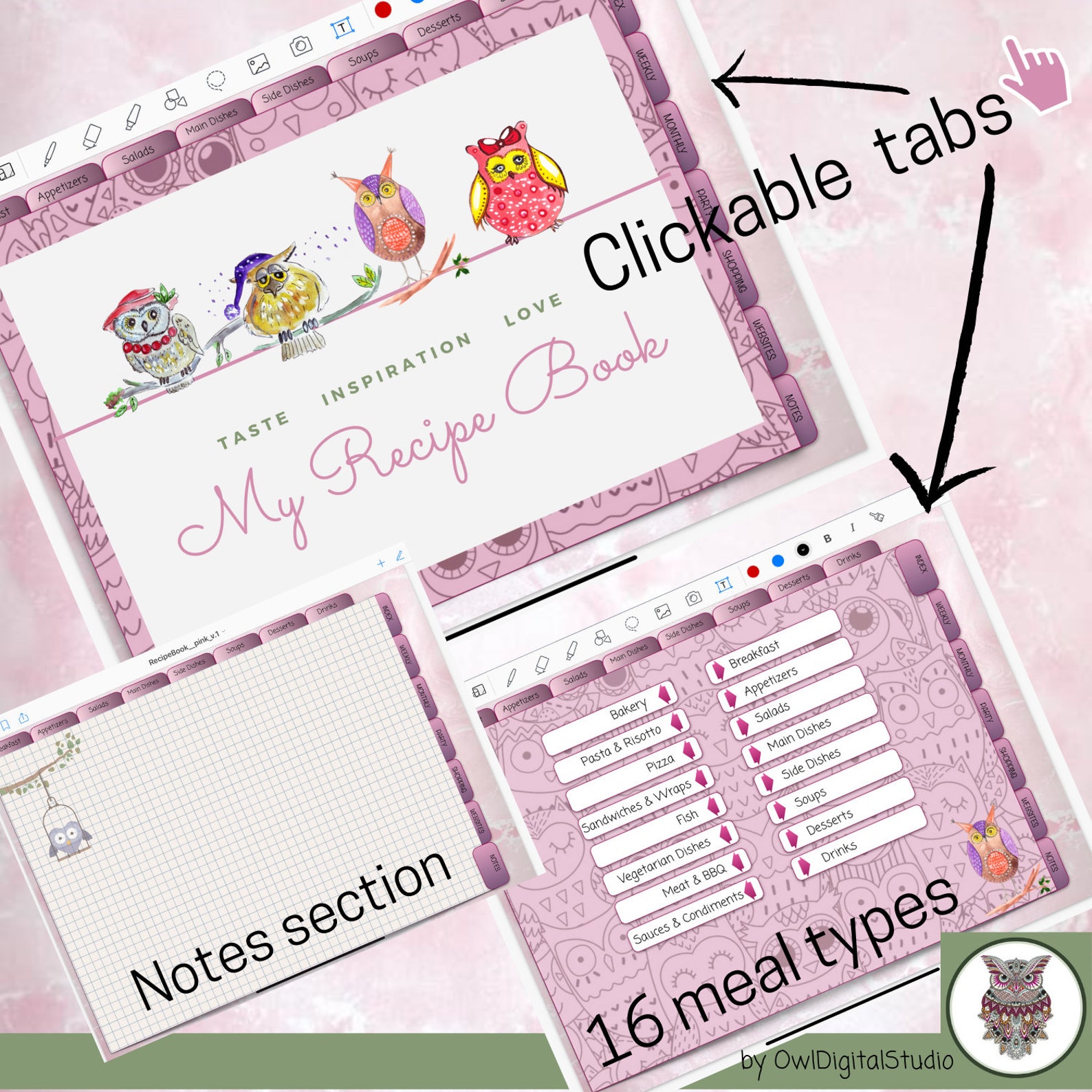 Digital Recipe Book, Digital Recipes Cookbook for Goodnotes Planner on ...