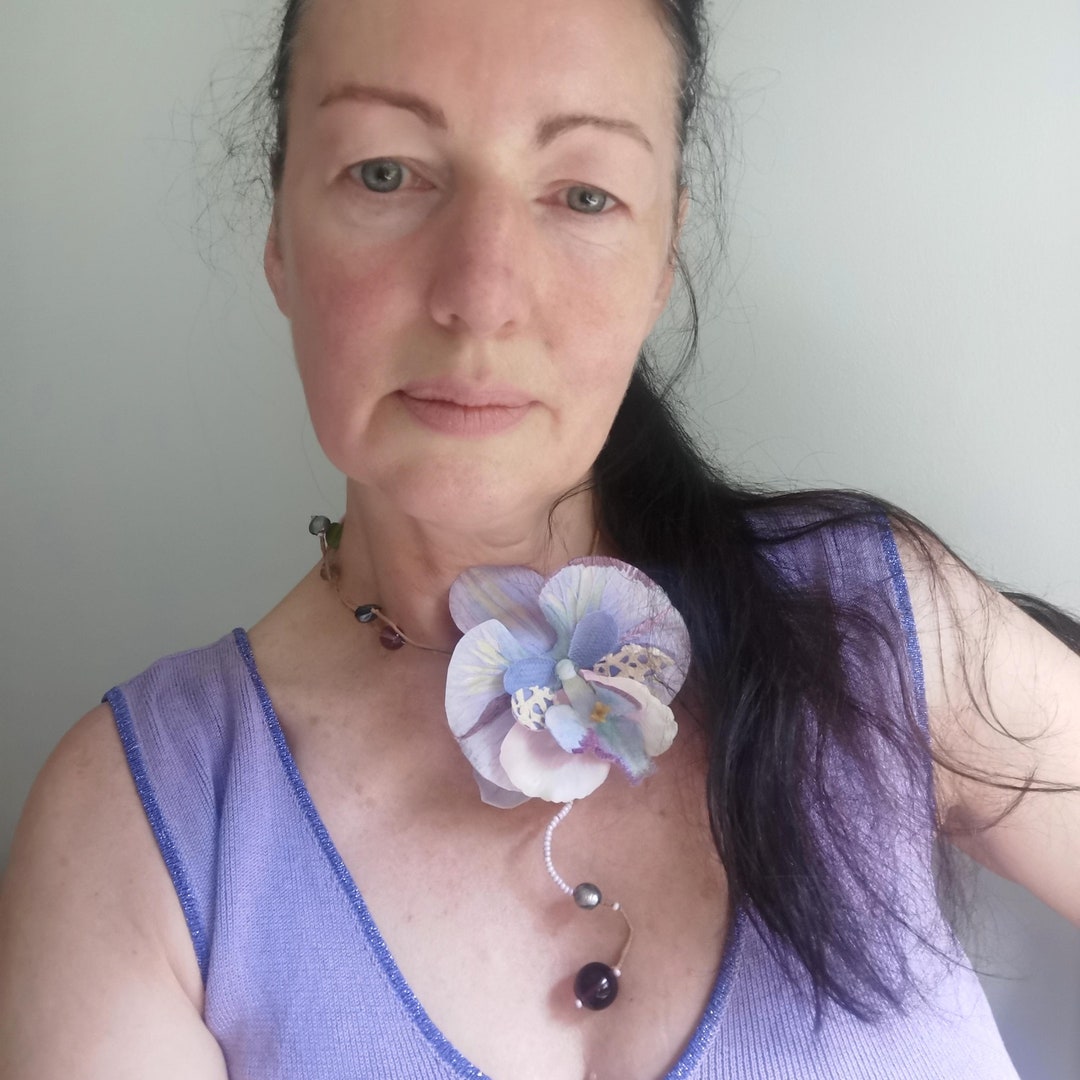 Neck Vine With Orchid Necklace Lilac Floral Tie Flower Pendant Bridal ...