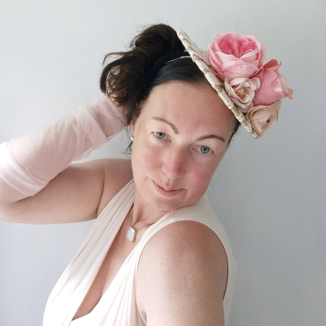 Vintage Look Bridal Hat Fascinator of Silk Roses Cotton Lace Retro ...