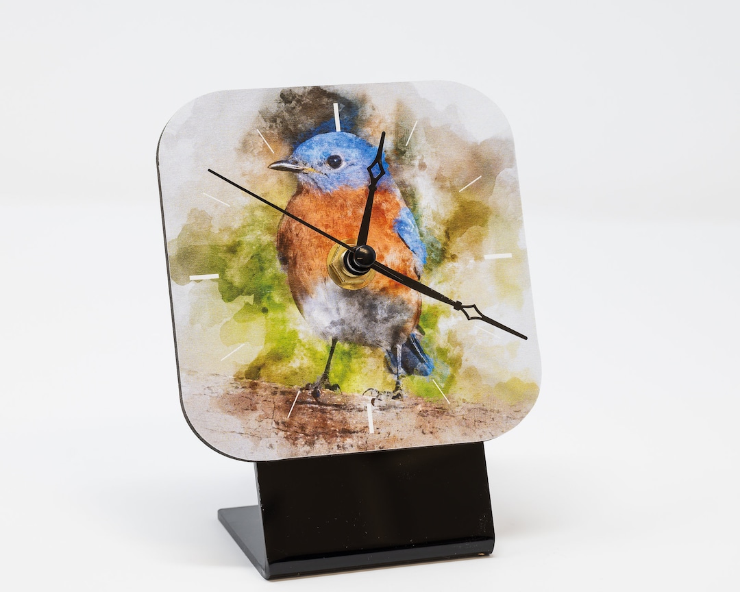 Eastern Bluebird Watercolor Bird Desk Clock Unique Artwork, Nature ...