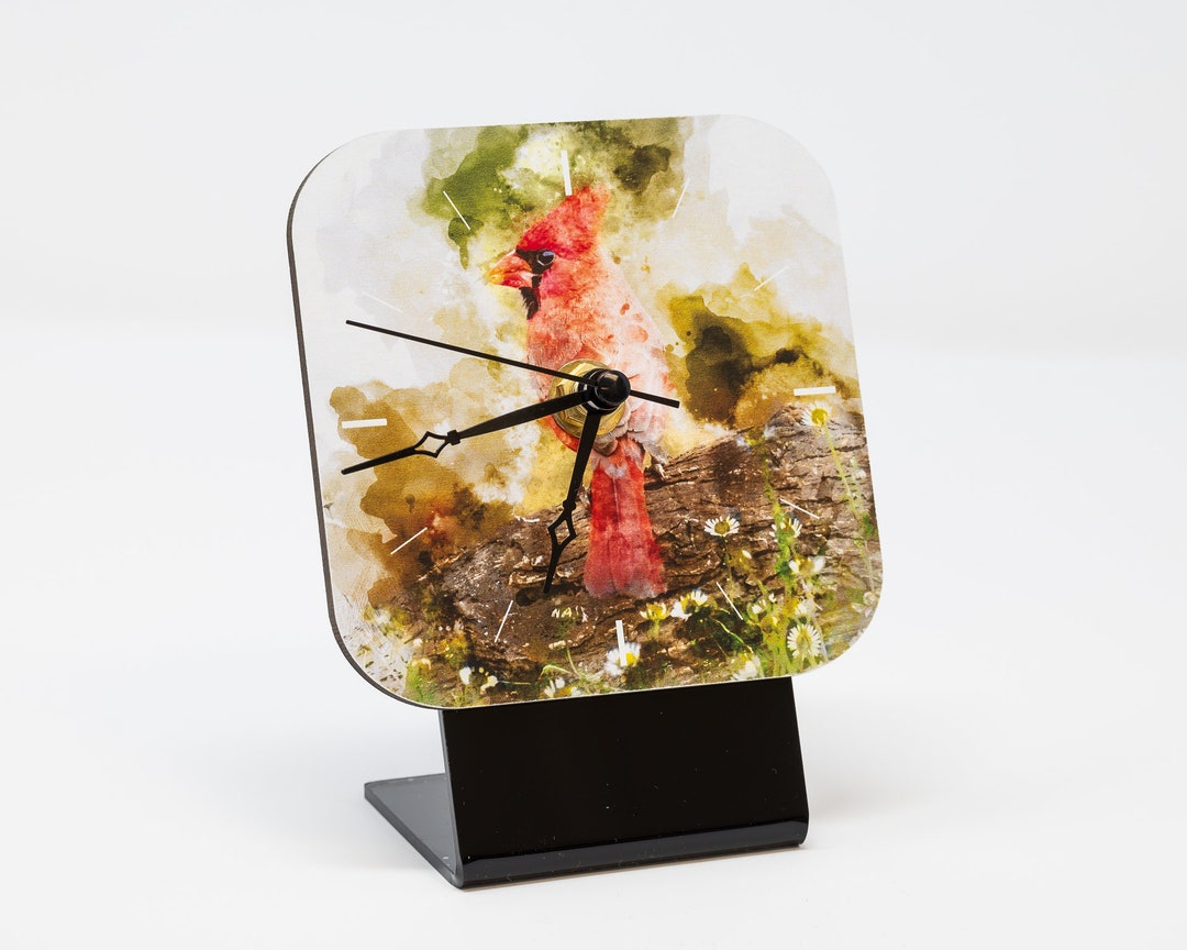 Northern Cardinal Watercolor Bird Desk Clock - Unique Artwork, Nature ...