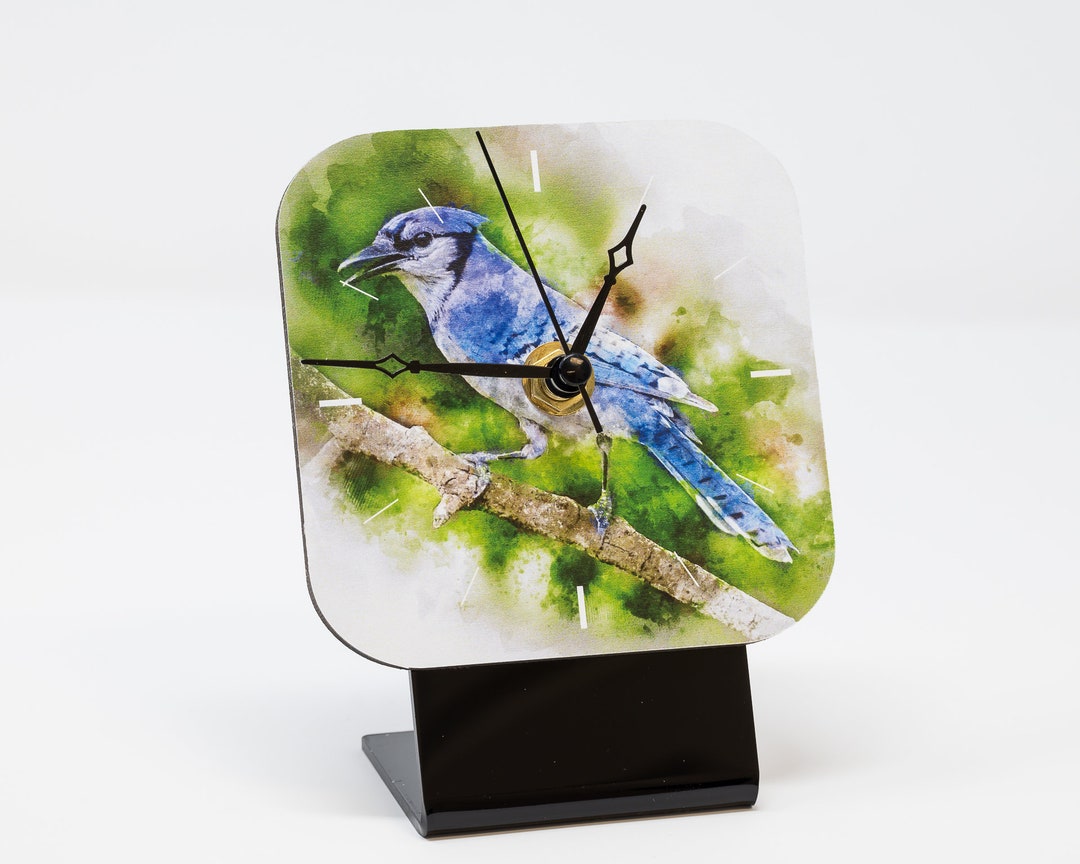Blue Jay Watercolor Bird Desk Clock - Unique Artwork, Nature-inspired ...