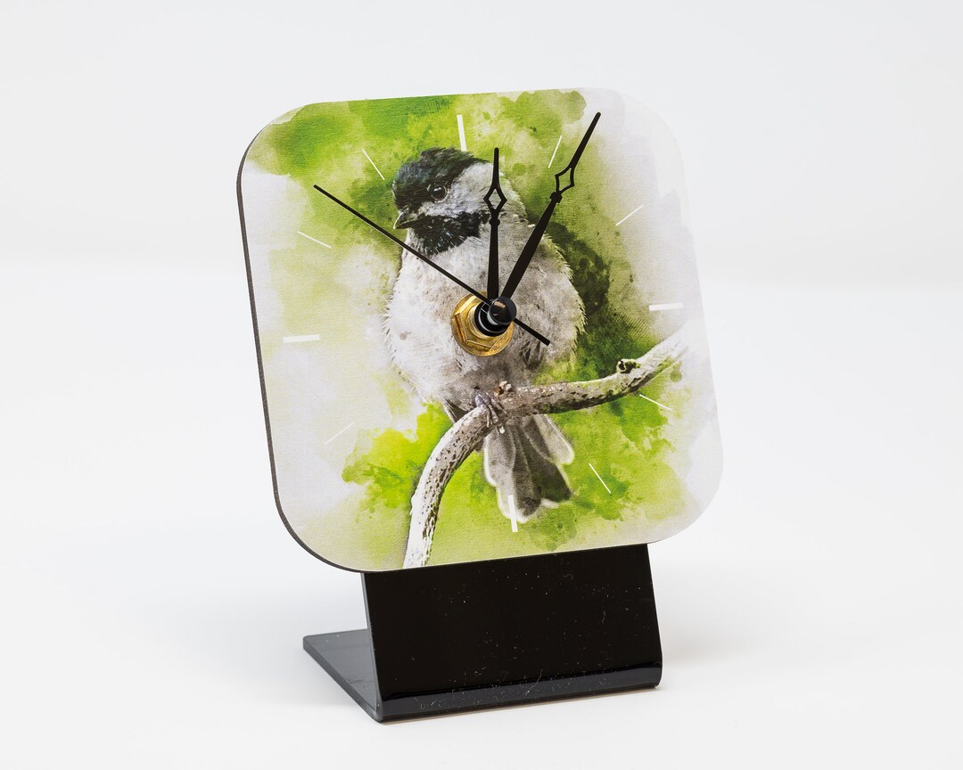 Carolina Chickadee Watercolor Bird Desk Clock - Unique Artwork, Nature ...