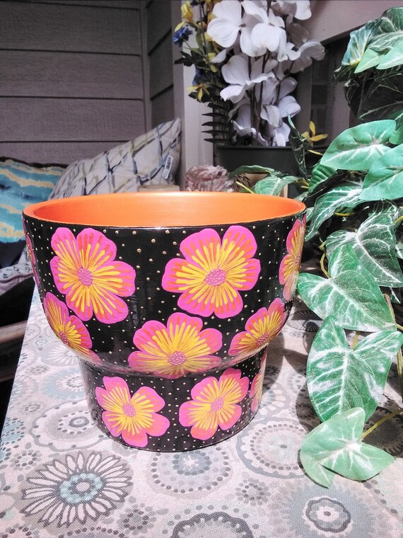 7 Hand Painted Flower Pot / Hawaiian/floral - Etsy