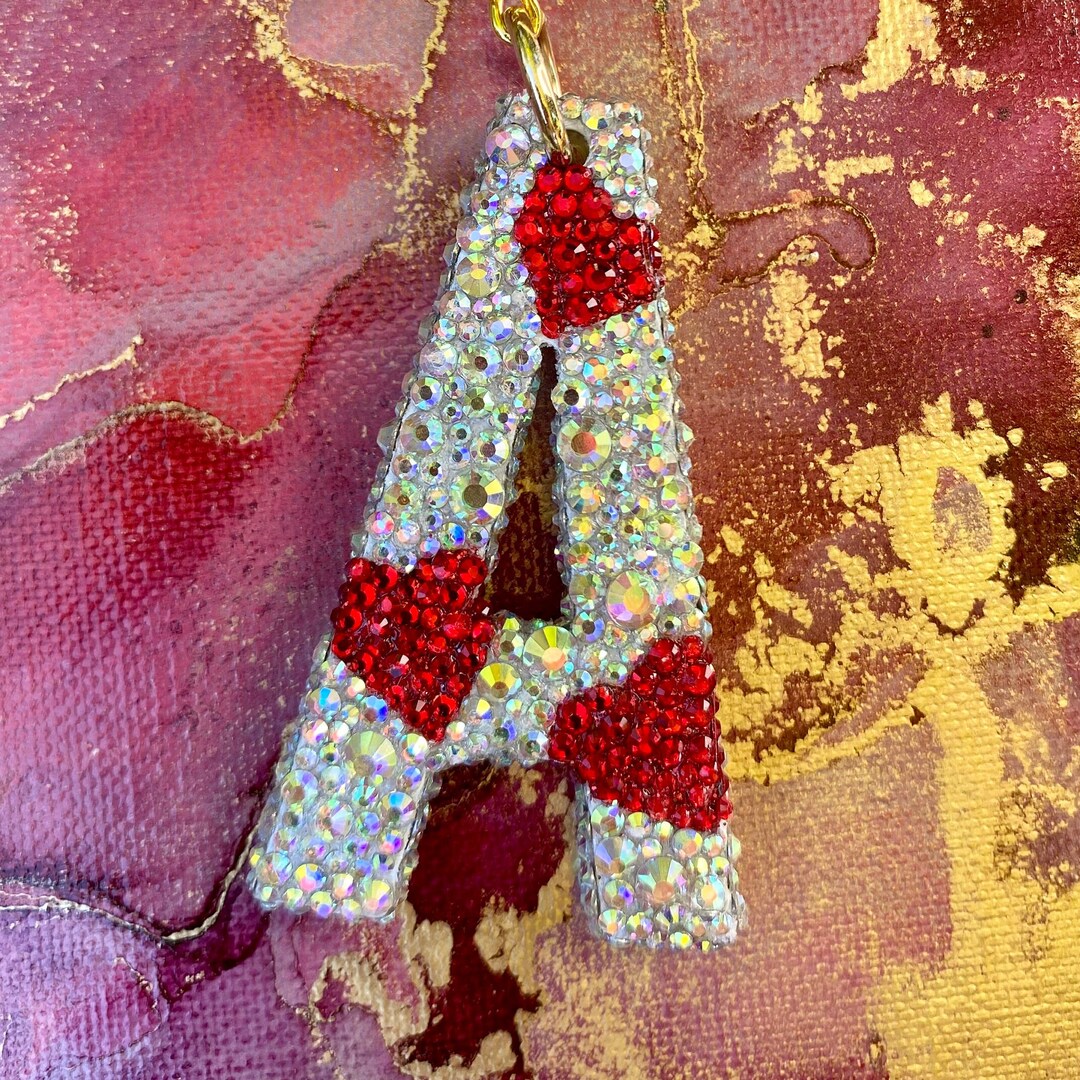 Bedazzled Heart Design Letter Keychain - Etsy