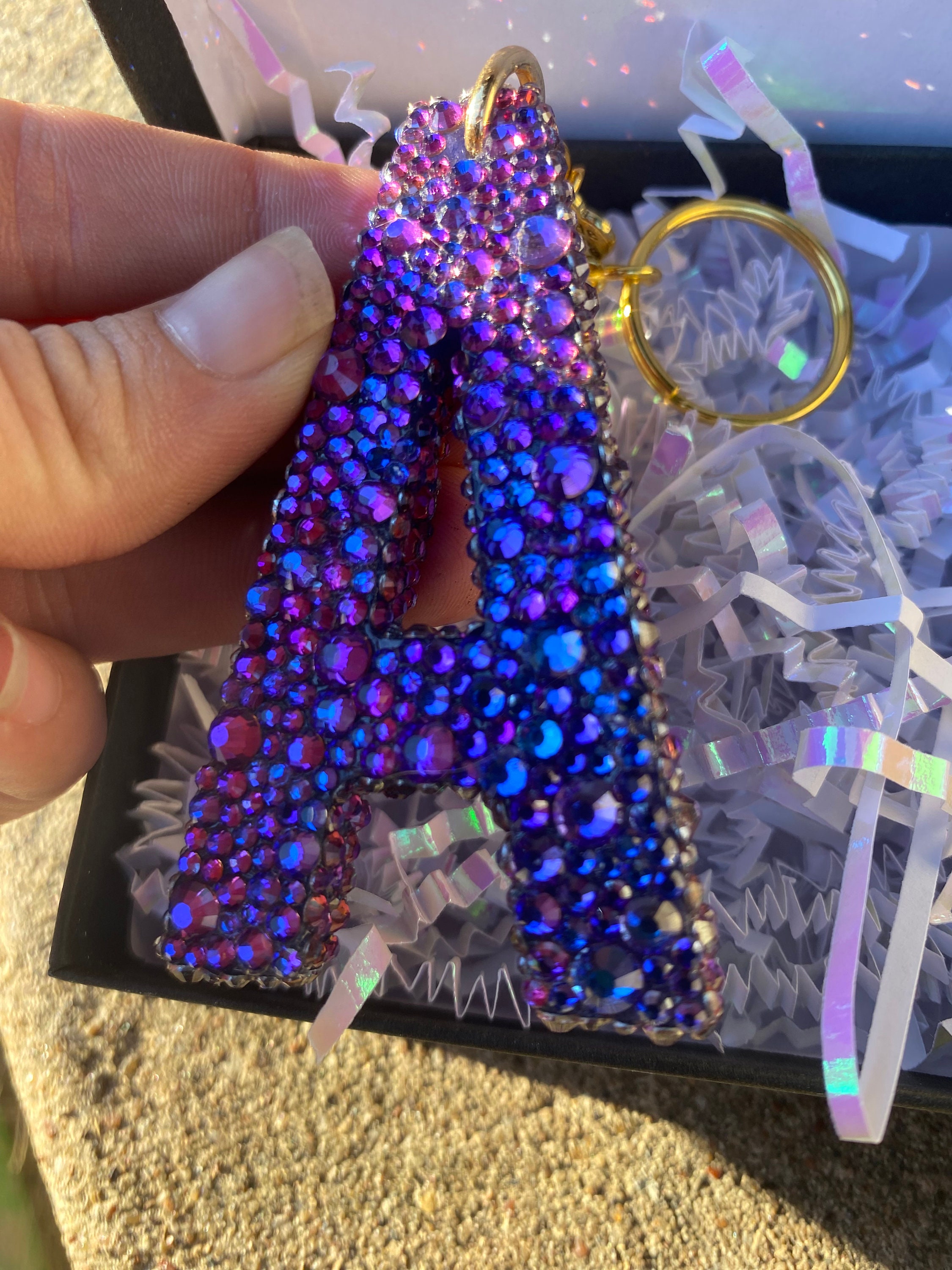 Purple Sparkling Bedazzled Rhinestone Initial Keychains Personalized ...