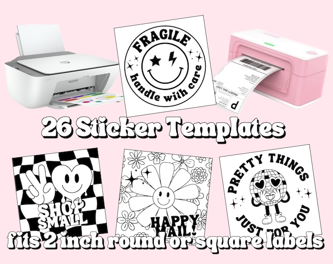 26 Retro Thermal Sticker Templates Shop Small Fragile Happy Mail Groovy ...