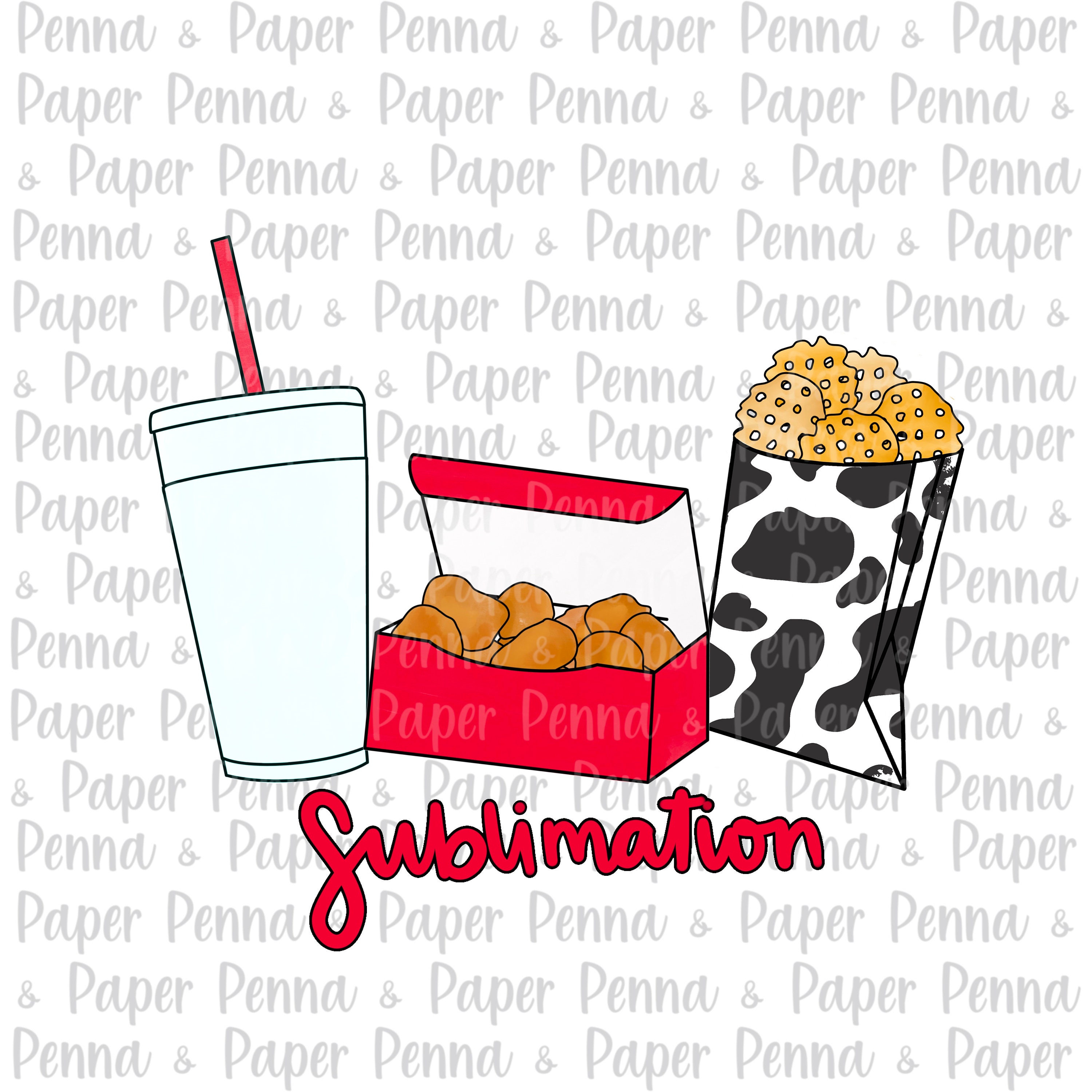 Cow Chicken Nugs Nuggets Drink Fries Sublimation PNG Instant Download ...