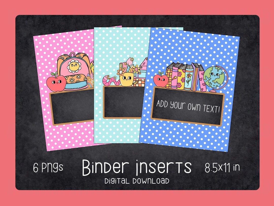 Retro School Supplies Polka Dot Binder Inserts PNG ZIP Instant Download ...