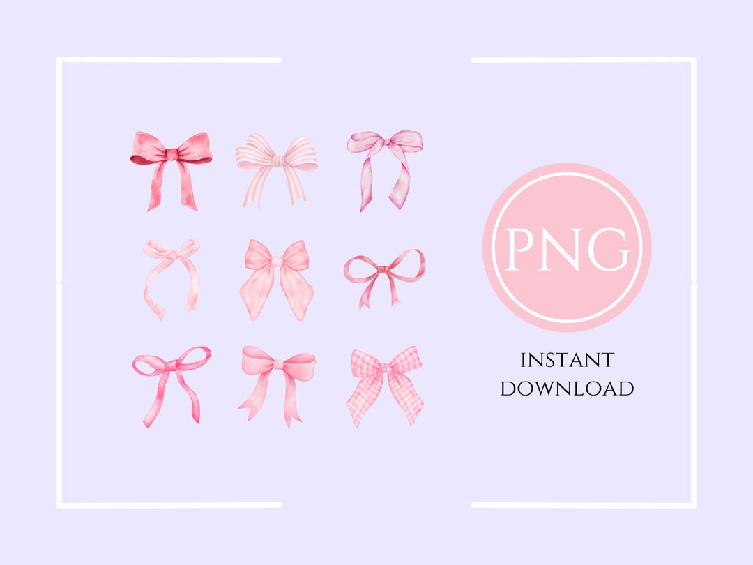 Watercolor Pink Bows Collage PNG SVG DTF Instant Download - Etsy