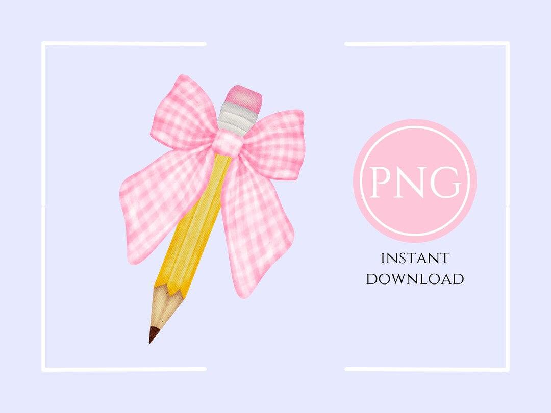 Watercolor Pink Bow Pencil Back to School Pre K Kindergarten Elementary ...