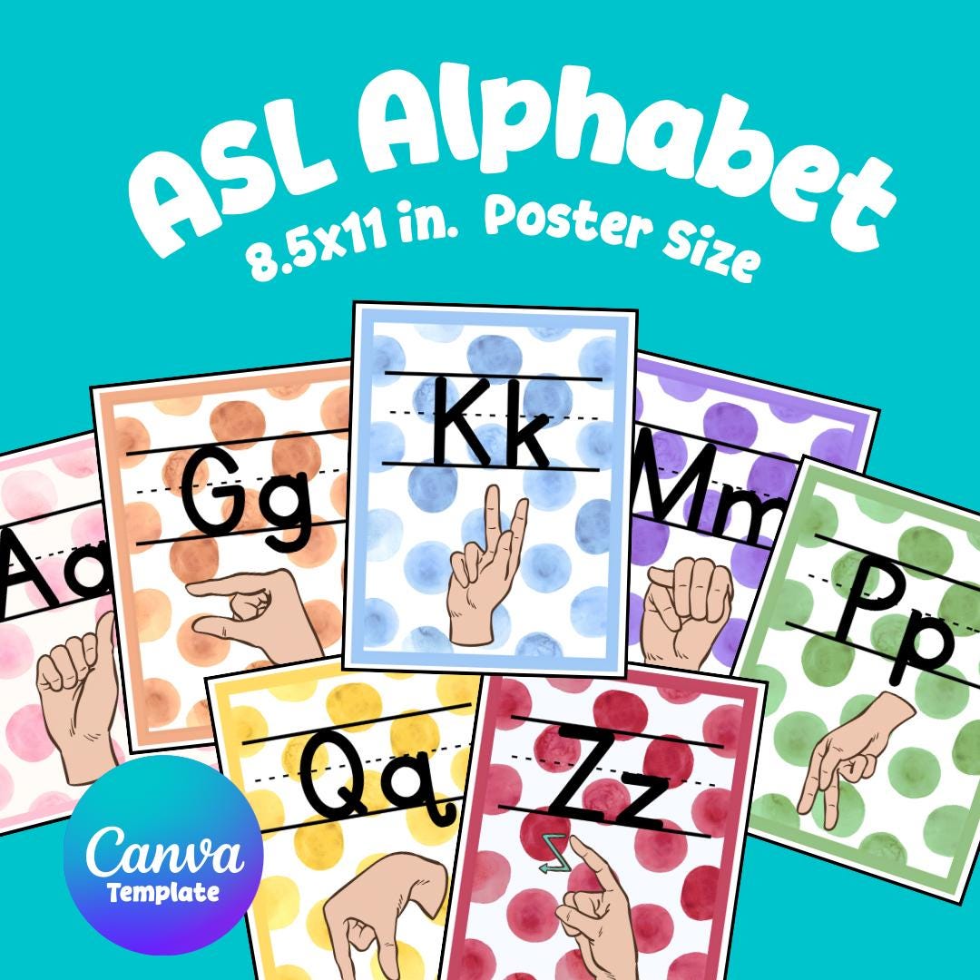 ASL Alphabet Abc's Pre K Elementary Classroom Homeschool Posters ...