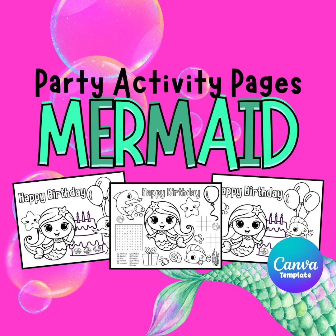Mermaid Party Coloring Pages Activity Mat (digital Download) - Etsy