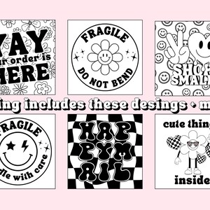26 Retro Thermal Sticker Templates Shop Small Fragile Happy Mail Groovy ...