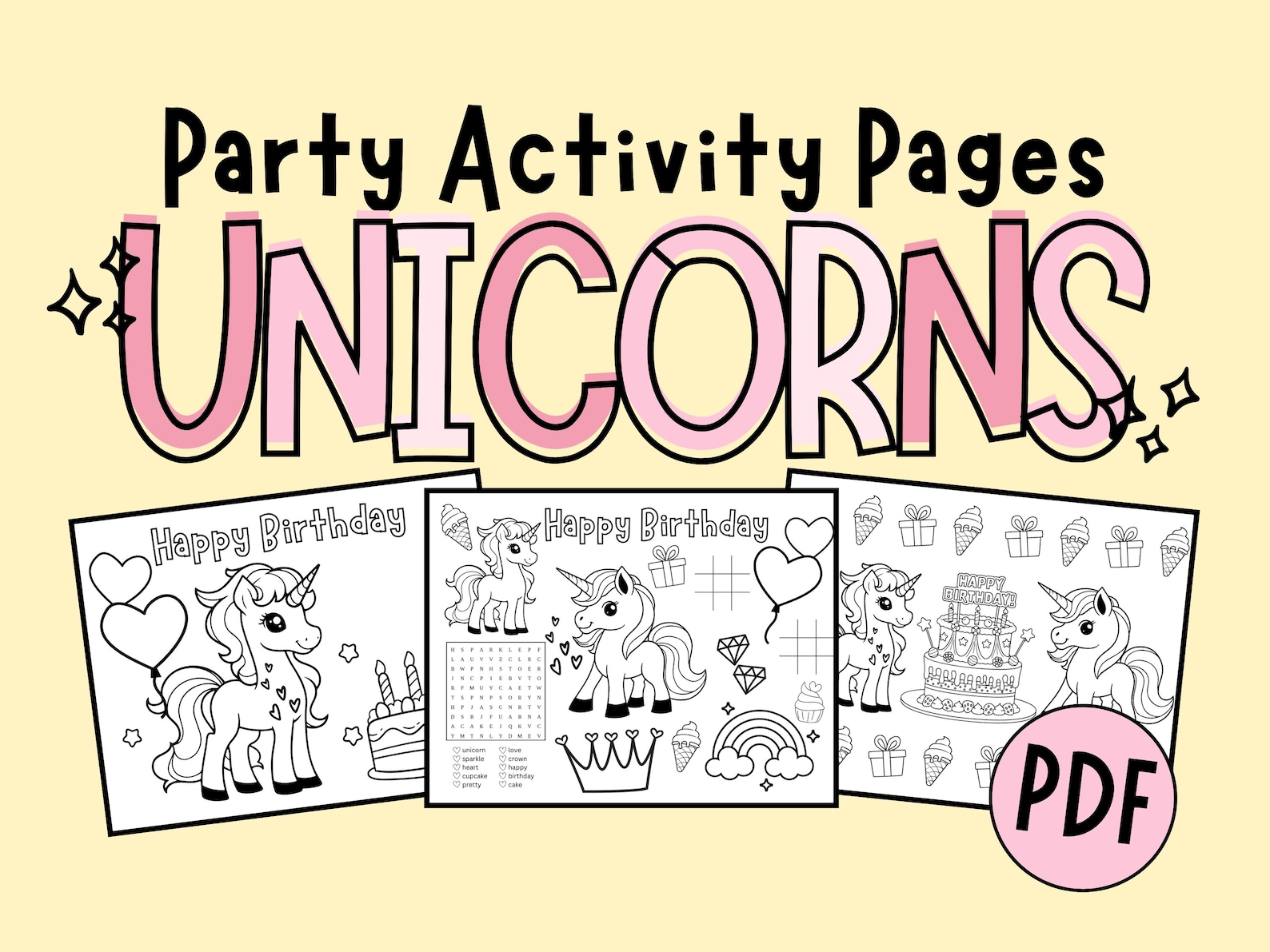 Printable Unicorn Party Activity Coloring Pages PDF Activity Mat ...