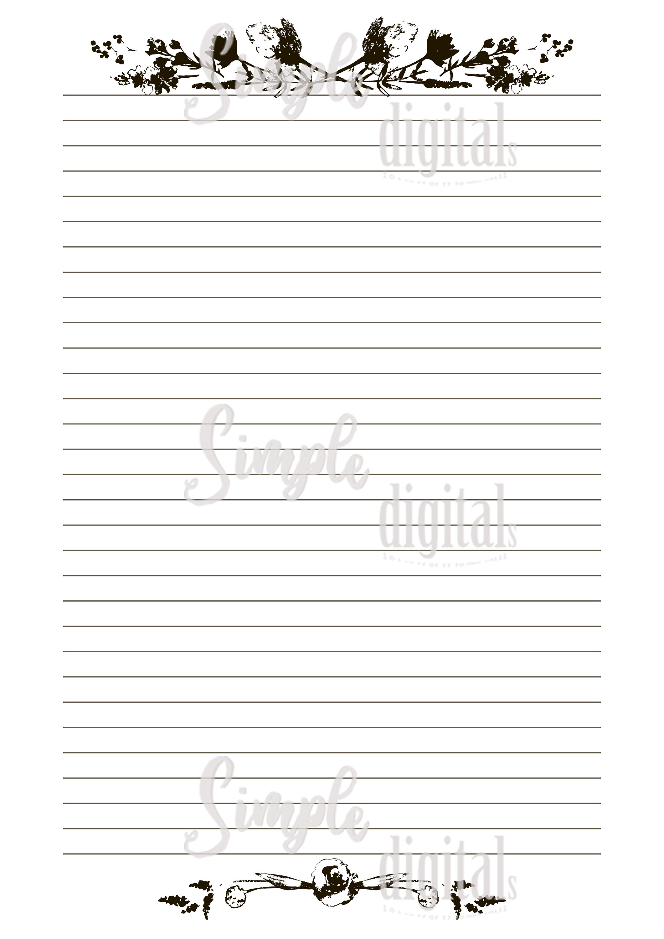 Black White Flowers Stationary Pages/ Lined Unlined Writing - Etsy España
