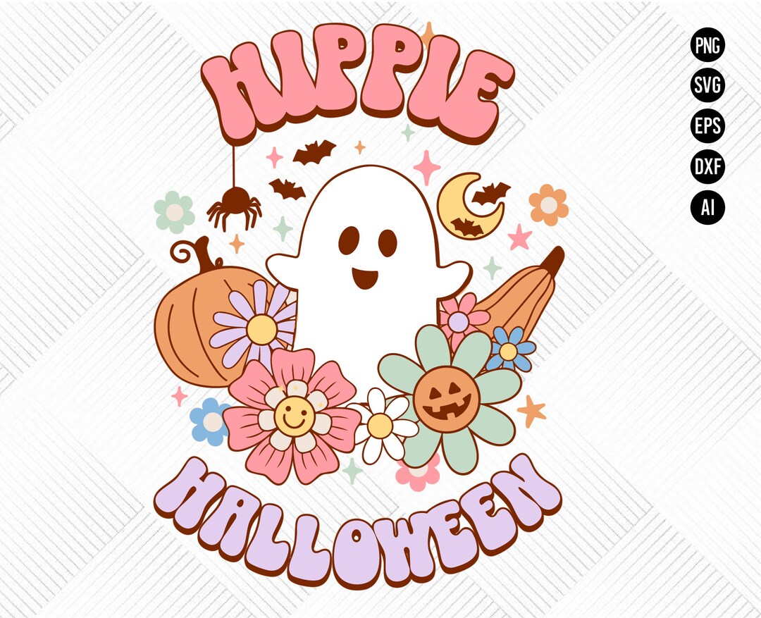 Groovy Hippie Halloween Svg Cute Ghost Spooky Season Svg - Etsy
