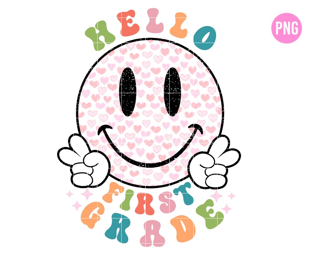 Hello First Grade Png Back to School Groovy Png Teacher Student Kid Png ...