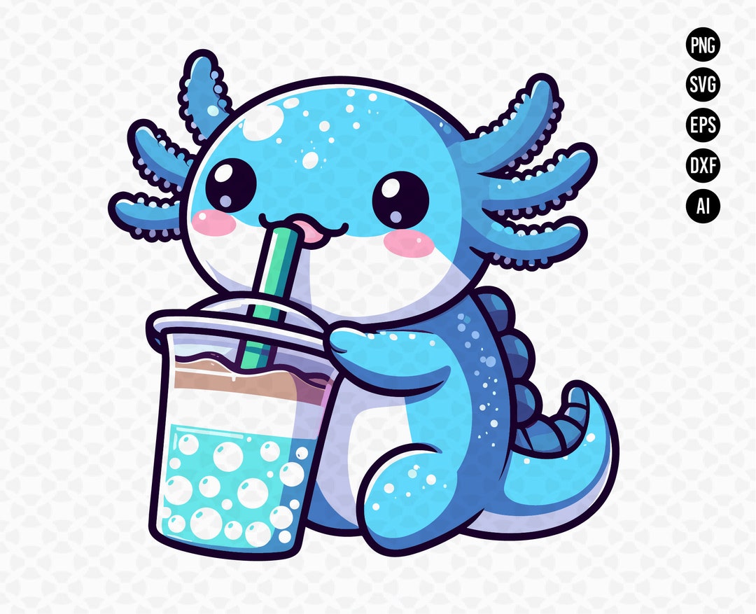 Cute Kawaii Blue Axolotl SVG PNG, Funny Axolotl Bubble Boba Tea Anime ...