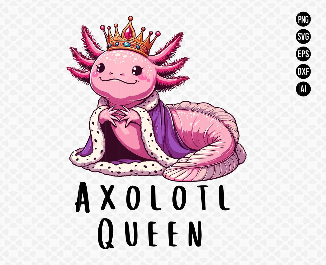 Cute Sitting Axolotl Queen SVG PNG, Silhouette Kawaii Underwater Animal ...