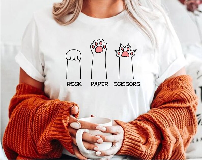 Rock Paper Scissors Cat Svg Hand Game Cute Pink Paw Funny Cat - Etsy