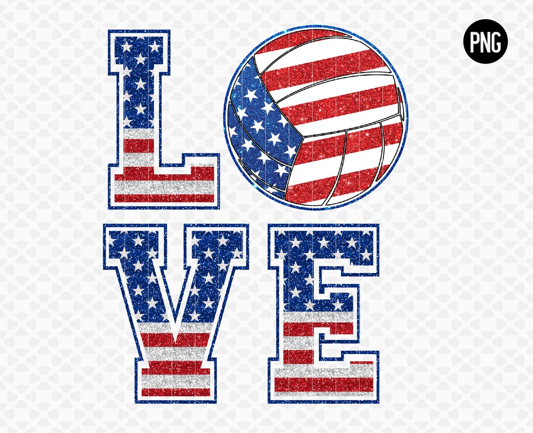 I Love Volleyball 4th July PNG, American Flag Teen Girl Glitter ...