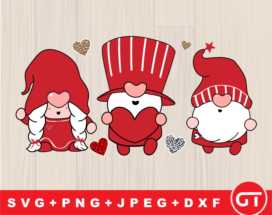 Gnomes Holding Hearts Svg Valentines Day Files For Cricut Etsy