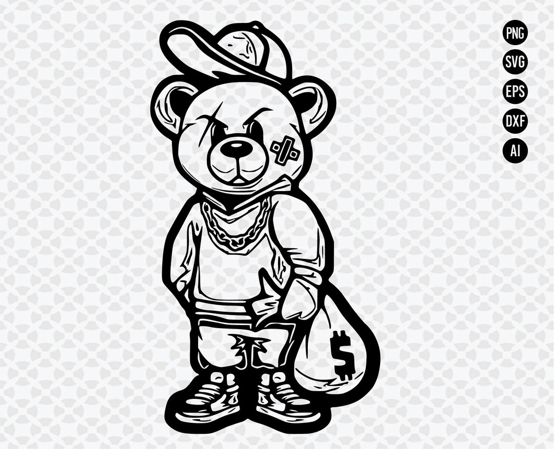 Teddy Bear King Money Bag SVG PNG, Hip Hop Rap Rapper Gangster Svg File ...