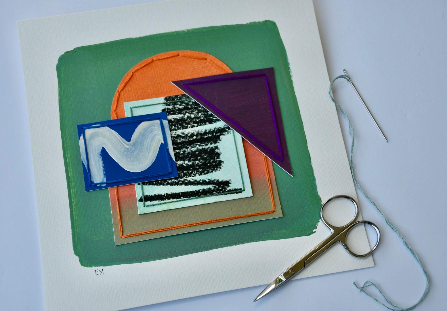 Abstract Collage, Sunrise Over the Dock, Mixed Media Art, Original Art ...