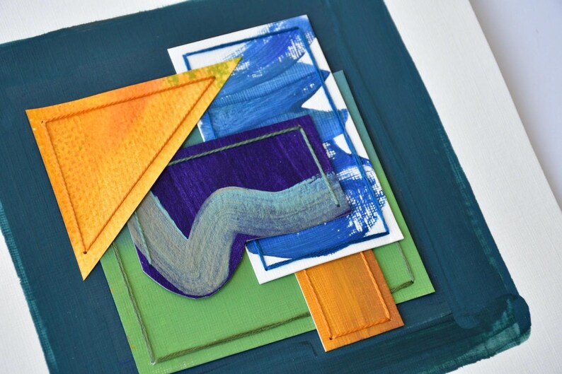 Abstract Collage, Gold and Indigo, Mixed Media Art, Original Art, 8” X ...
